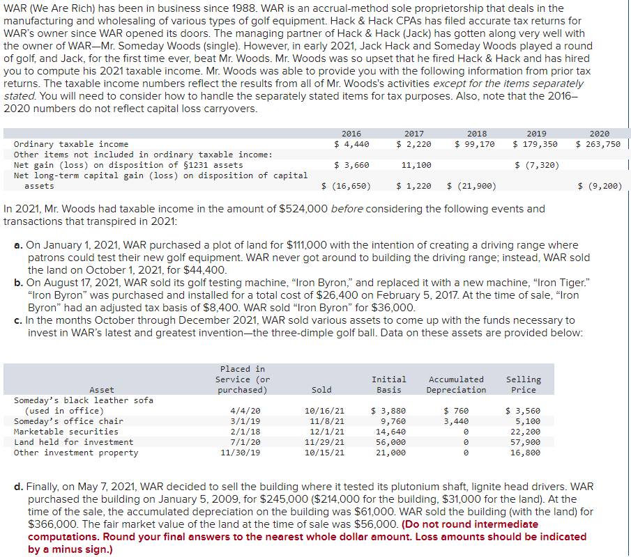 Complete Mr. Woods’s Form 8949, 1040 Schedule D and | Chegg.com