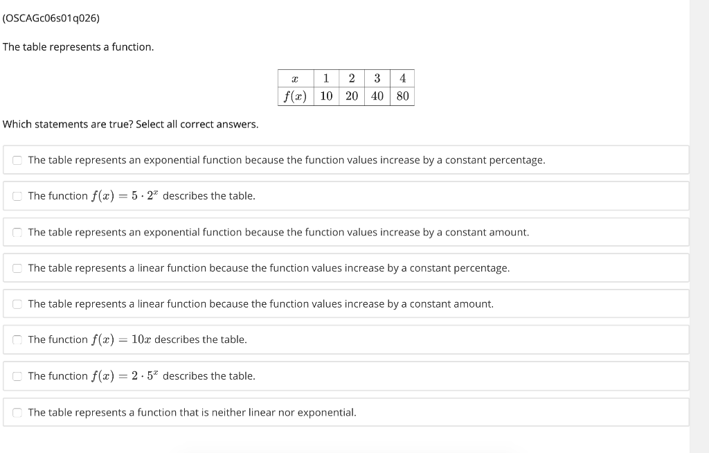 Solved (OSCAGCO6s01026) The table represents a function. | Chegg.com