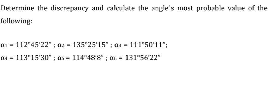 Solved Determine the discrepancy and calculate the angle's | Chegg.com