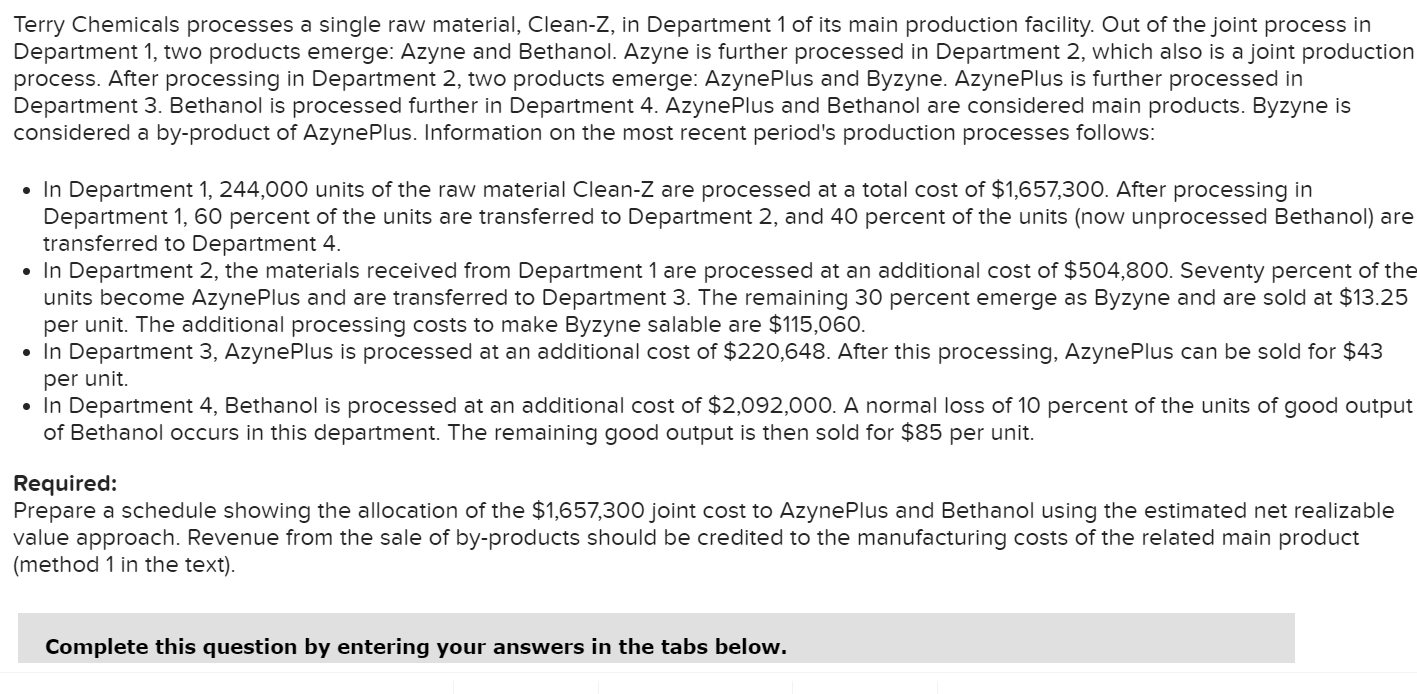 Terry Chemicals processes a single raw material, | Chegg.com