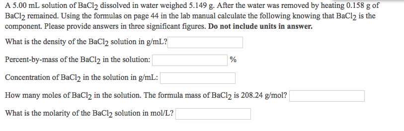 Solved A 5.00 mL solution of BaCl2 dissolved in water | Chegg.com