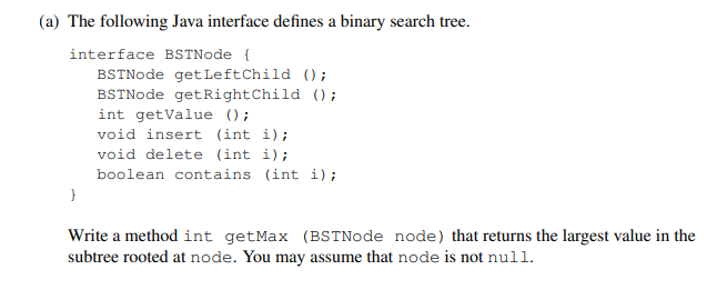 Solved A The Following Java Interface Defines A Binary