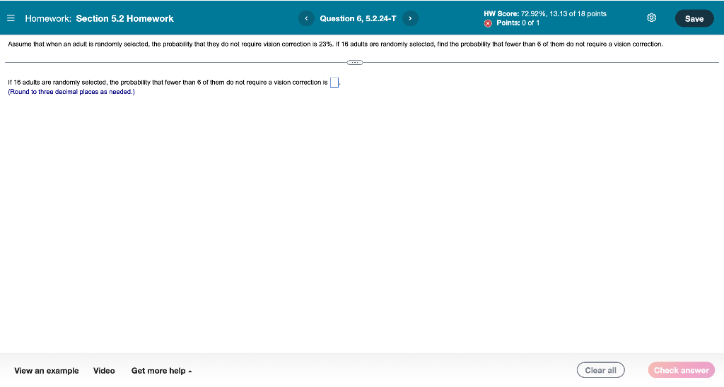 Solved Homework Section 5 2 Homework Question 6 5 2 24 T