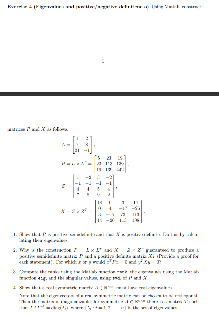 Solved Exercise 4 (Eigenvalues and positive/negative | Chegg.com