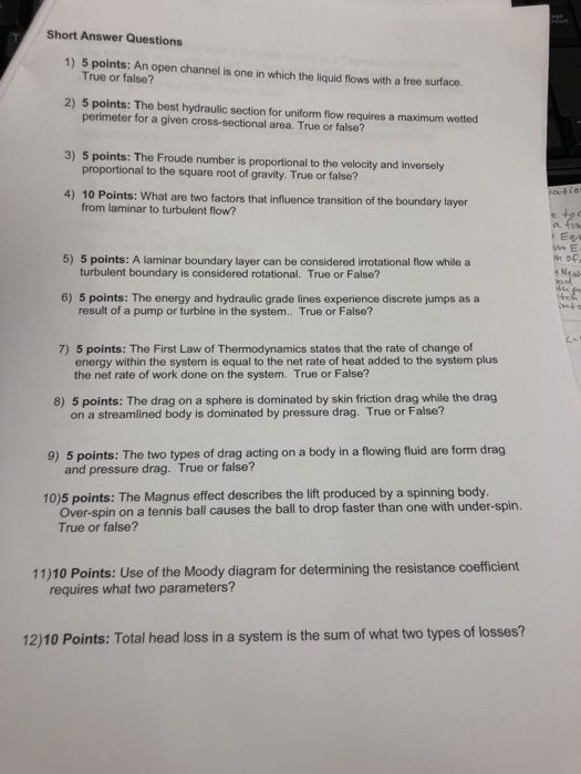 Solved Short Answer Questions 1) 5 points: An open channel | Chegg.com