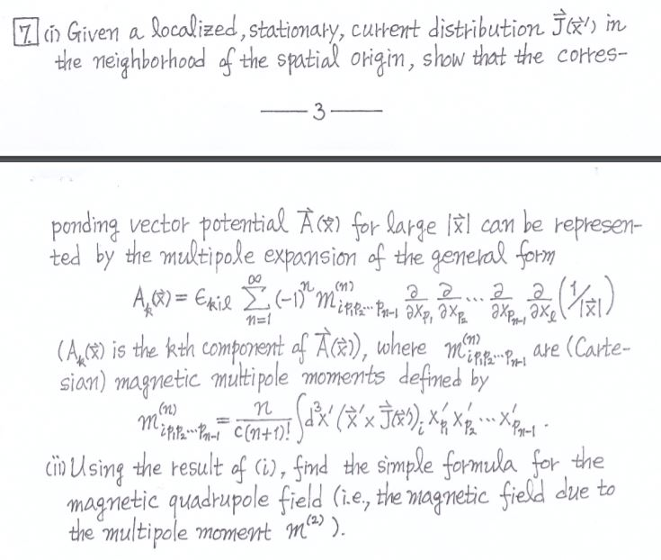 7c Given a localized, stationary, cutent distribution | Chegg.com
