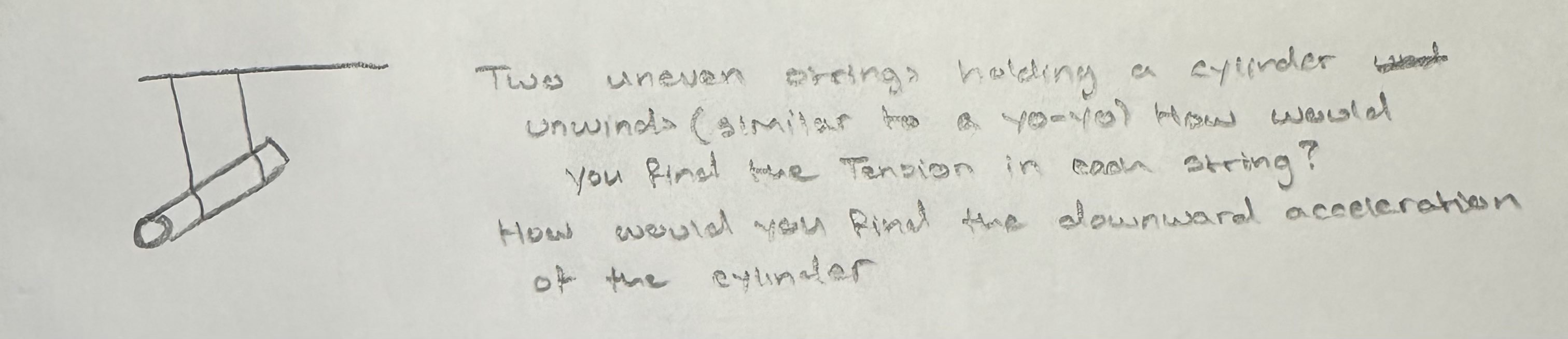 Two strings holding a cylinder unwind (similar to a | Chegg.com