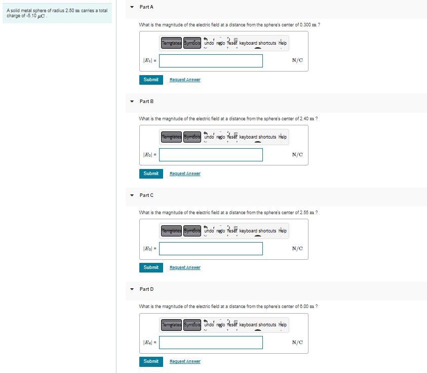 Solved A solid metal sphere of radius 2.50 m carries a total | Chegg.com