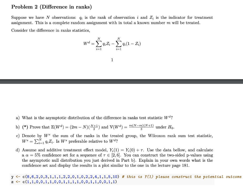 Problem 2 (Difference in ranks) Suppose we have N | Chegg.com