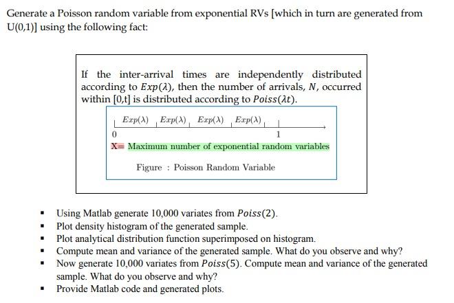 Generate a Poisson random variable from exponential | Chegg.com