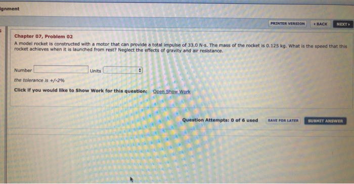 Solved gnment PRINTER VERSION BACK NEXT Chapter 07, Problem | Chegg.com