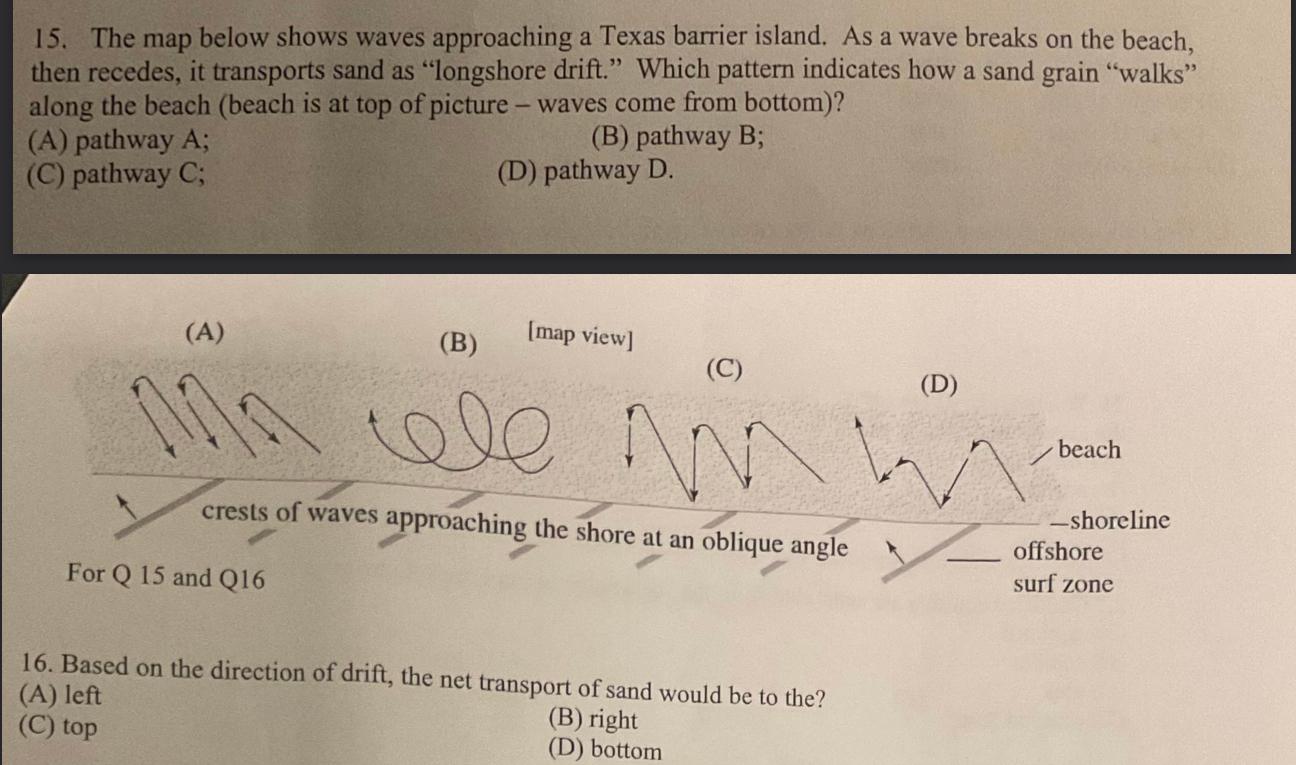 Solved 15. The map below shows waves approaching a Texas | Chegg.com