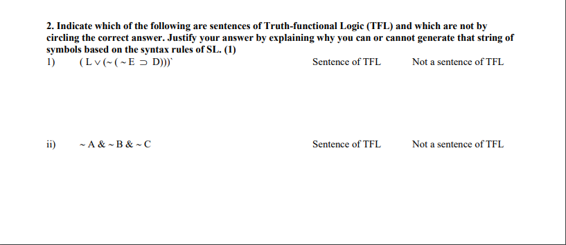 Solved 2. Indicate which of the following are sentences of | Chegg.com