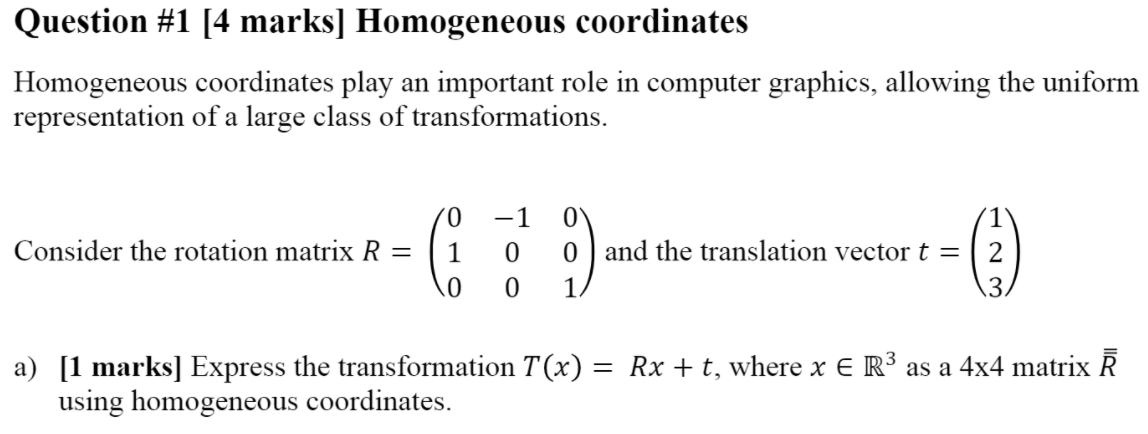 Question #1 [4 marks] Homogeneous coordinates | Chegg.com