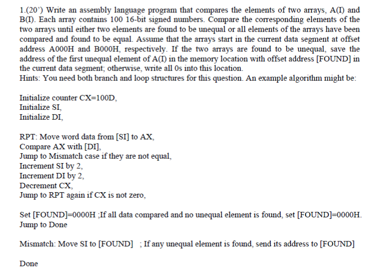 1 20 Write An Assembly Language Program That
