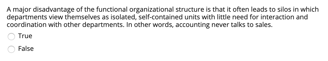 Solved A major disadvantage of the functional organizational | Chegg.com