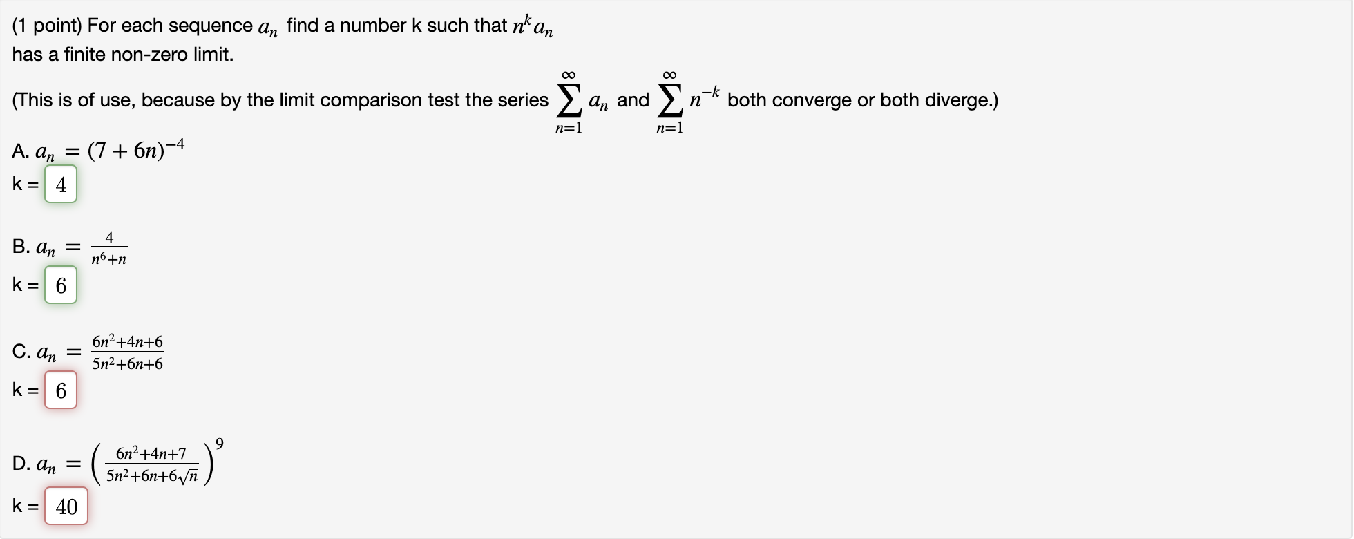 Solved (1 point) For each sequence an find a number k such | Chegg.com