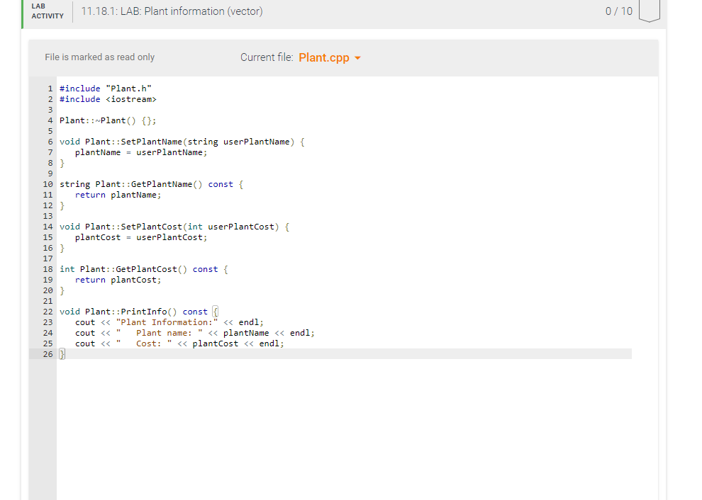 Solved Given a base Plant class and a derived Flower class, | Chegg.com