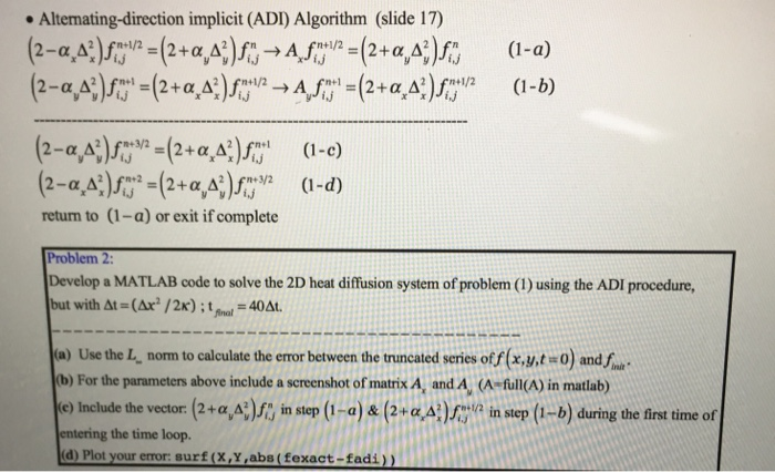 Solved Altenating-direction implicit (ADI) Algorithm (slide | Chegg.com