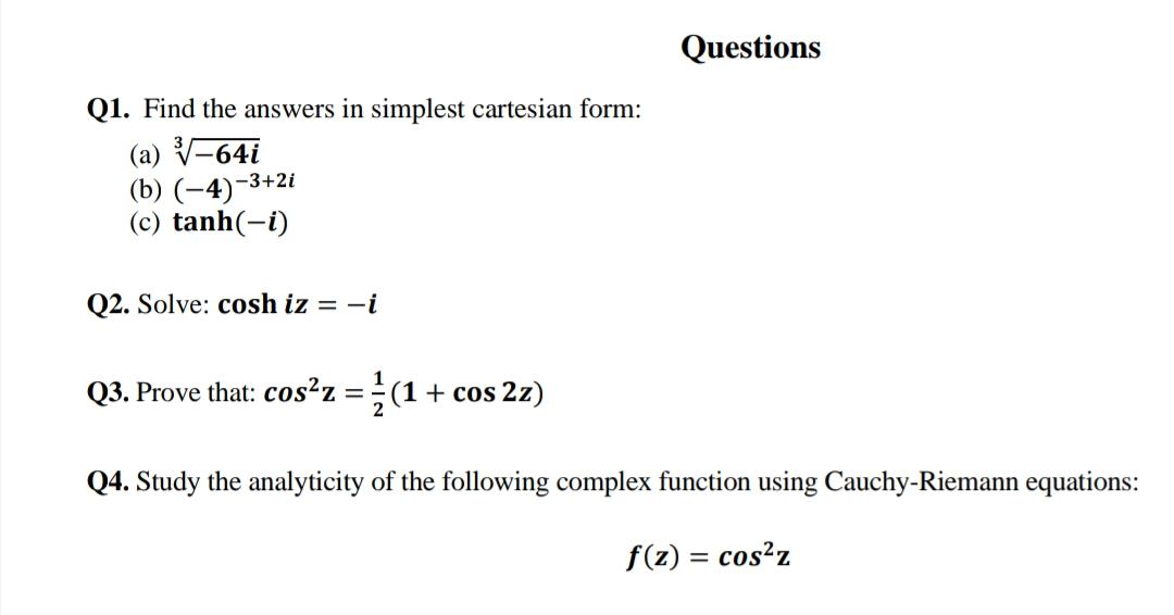 Solved Questions Q1. Find the answers in simplest cartesian | Chegg.com