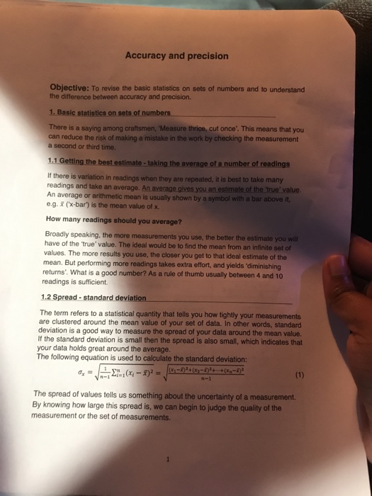 Solved Accuracy and precision Objective: To revise the | Chegg.com