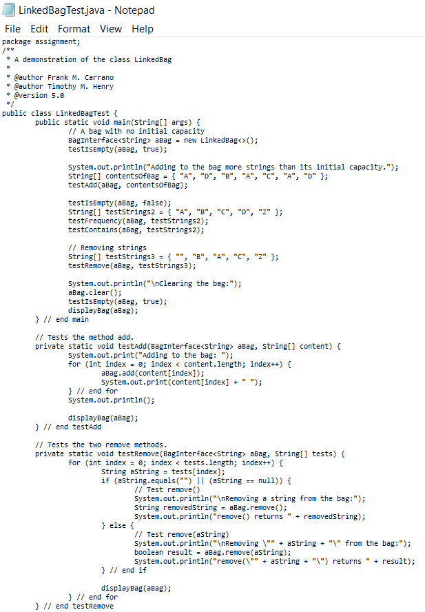 Solved Baginterface.java - Notepad File Edit Format View | Chegg.com
