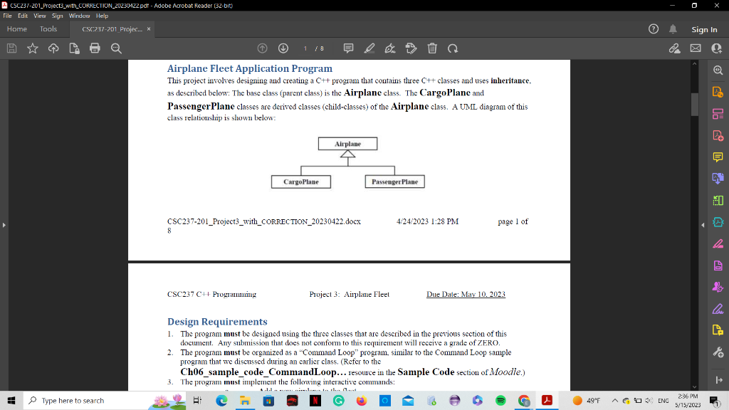 Solved Airplane Fleet Application Program This project | Chegg.com