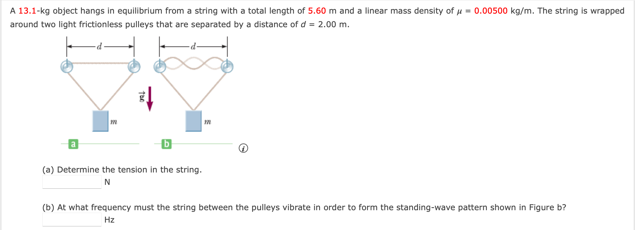 Solved A 13.1-kg object hangs in equilibrium from a string | Chegg.com