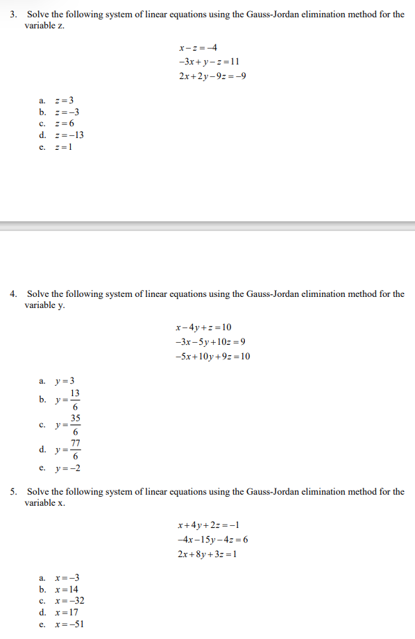 Solved 3. Solve the following system of linear equations | Chegg.com