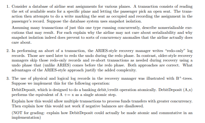 1. Consider a database of airline seat assignments | Chegg.com
