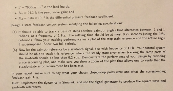 Solved 2. Turret Controlled in the Azimuth Axis The dynamics | Chegg.com