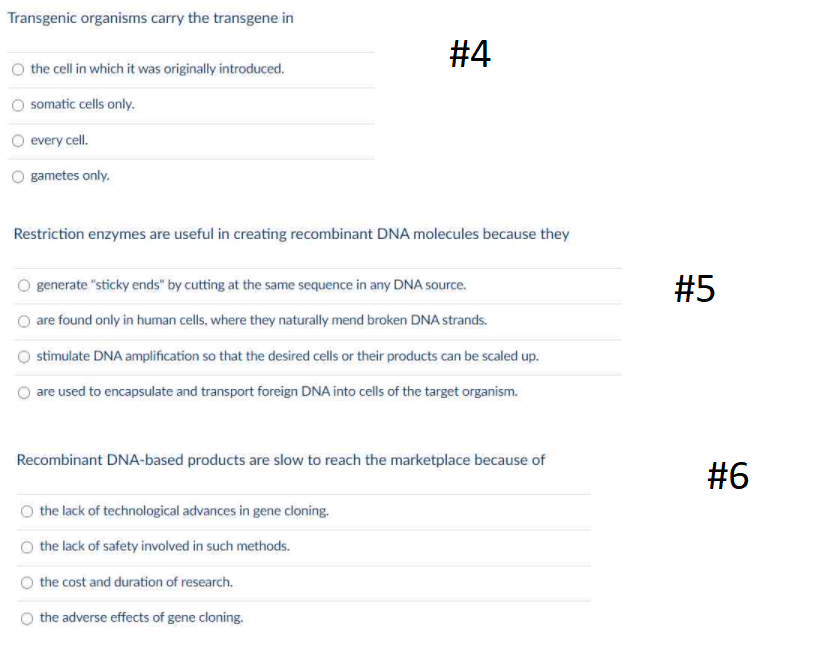 Solved Transgenic organisms carry the transgene in #4 the | Chegg.com