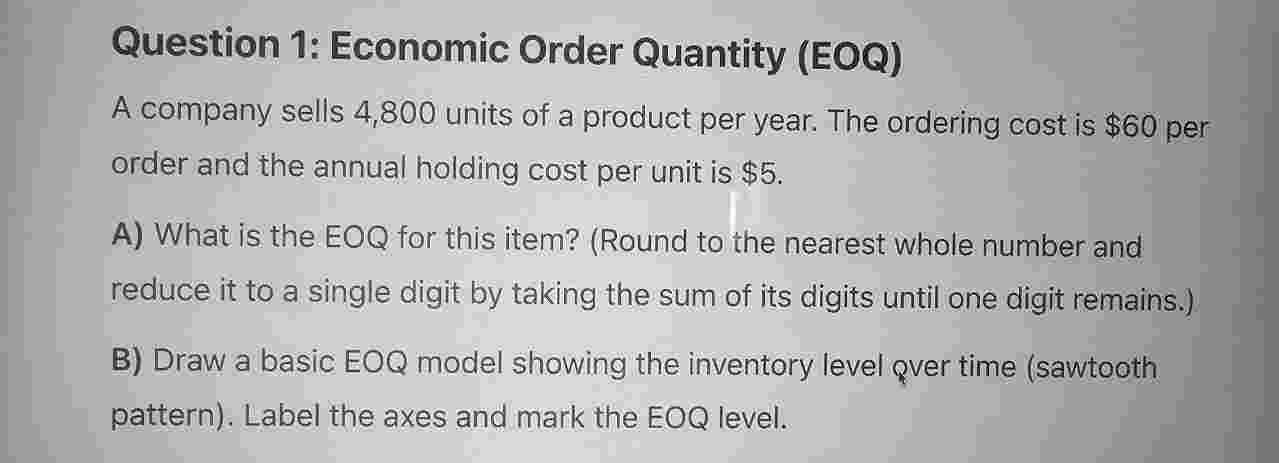 Solved Economic Order Quantity (EOQ) ﻿A company sells 4,800 | Chegg.com