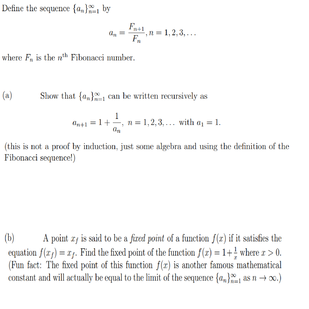 Solved Define the sequence {an}"=1 by Frut an = in= | Chegg.com
