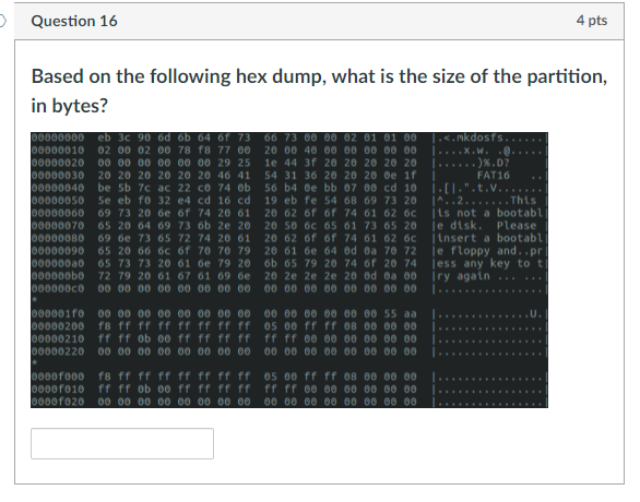 Based on the following hex dump, what is the size of | Chegg.com