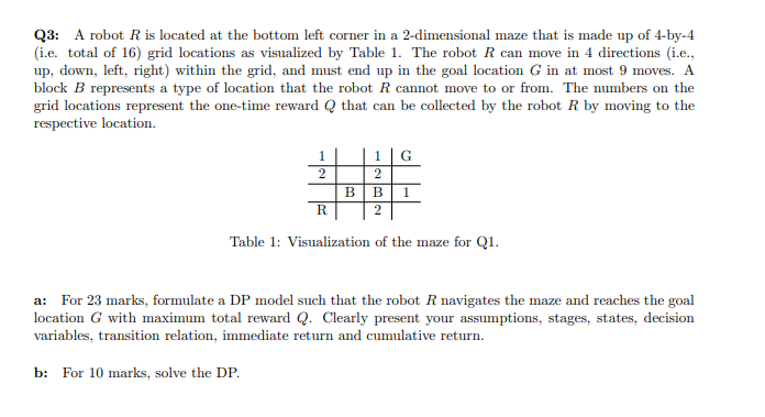 Solved Q3: A robot R is located at the bottom left corner in | Chegg.com