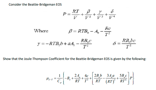 Solved Consider the Beattie-Bridgeman EOS RT P- V B 7 S - | Chegg.com