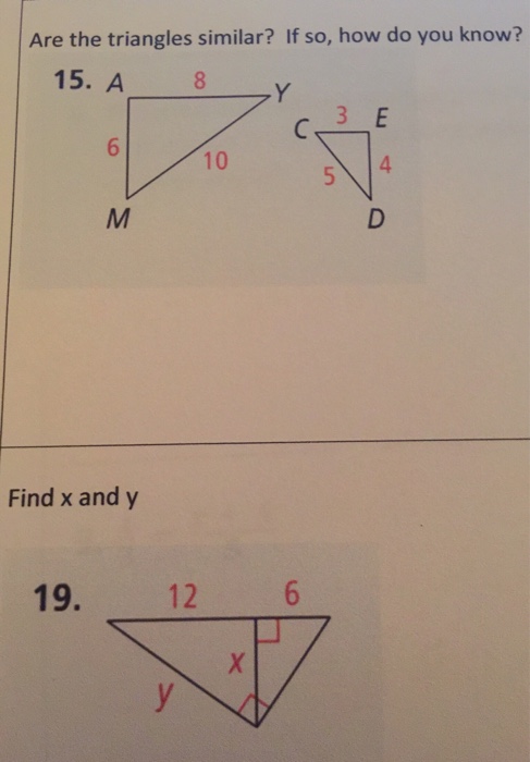 Solved Are the triangles similar? If so, how do you know? | Chegg.com