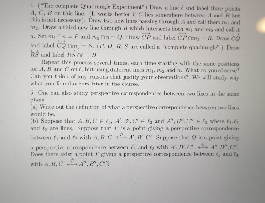 4. ("The complete Quadrangle Experiment") Draw a line | Chegg.com