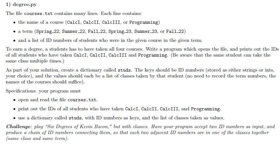 Solved Please help me code this in Python 3: Courses.txt | Chegg.com
