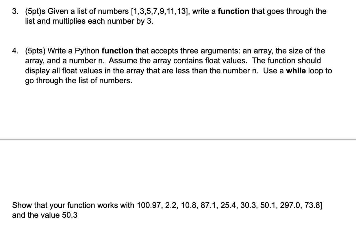 Solved 3. (5pt)s Given a list of numbers [1,3,5,7,9,11,13], | Chegg.com