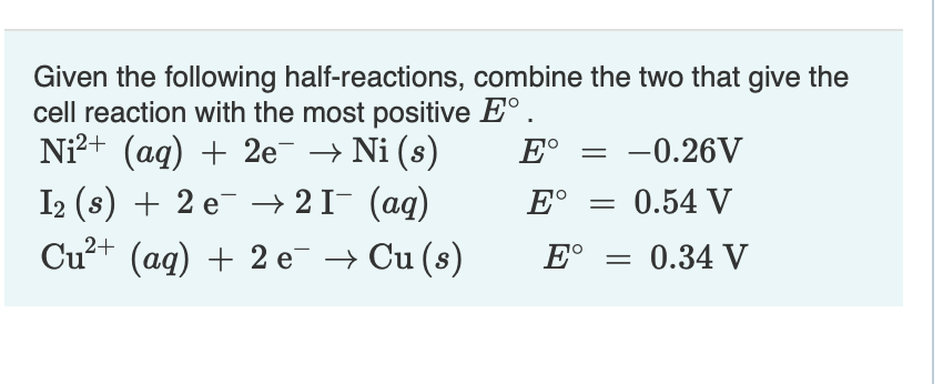 Solved A) Write a balanced equation for the cell reaction B) | Chegg.com