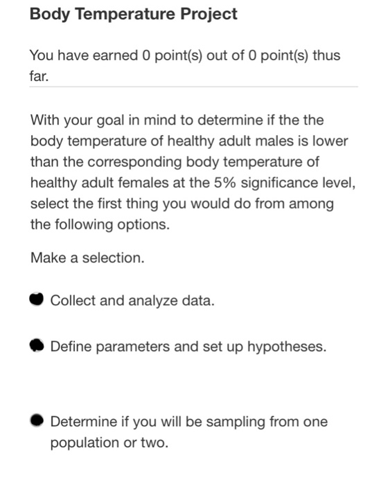 Solved Body Temperature Project You have earned O point(s) | Chegg.com