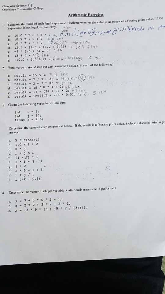 Solved Computer Science I Onondaga Community Colleye Arith | Chegg.com