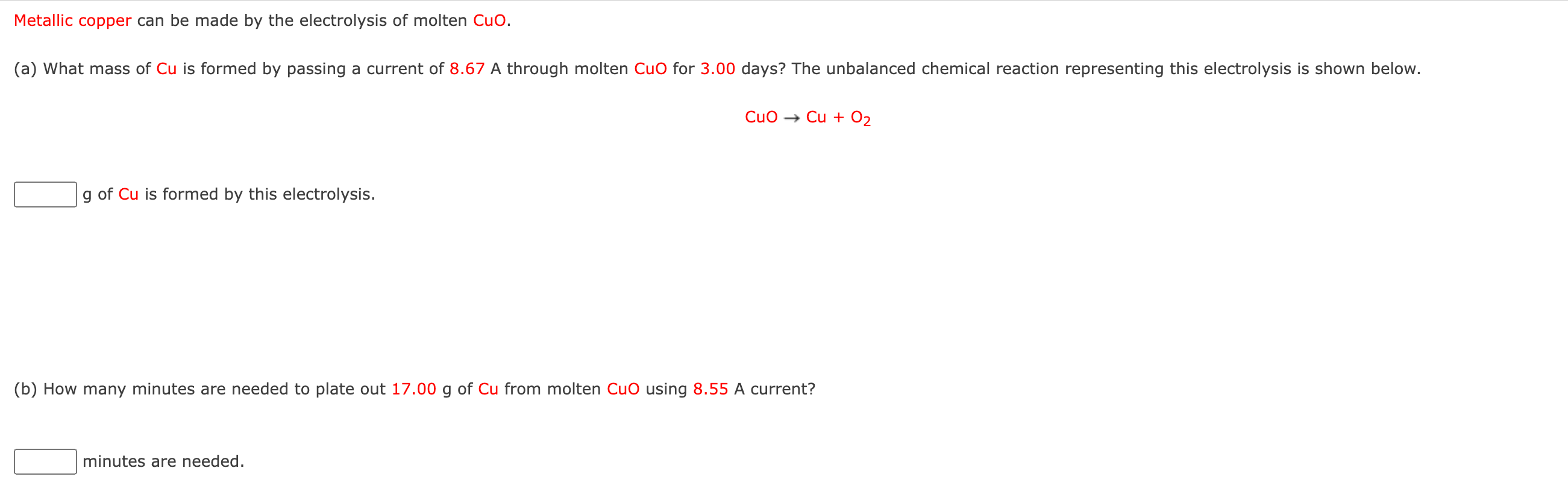 Solved Metallic copper can be made by the electrolysis of | Chegg.com