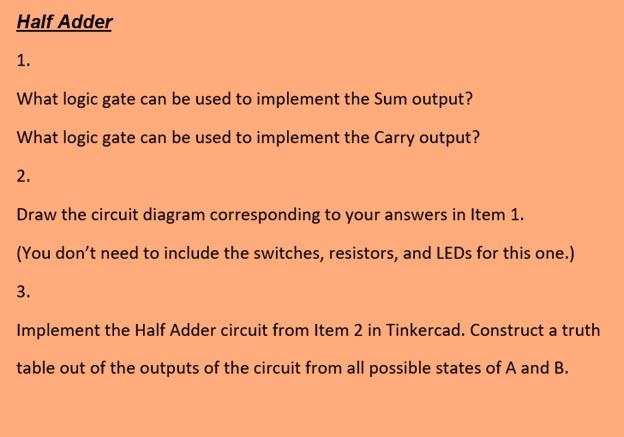 Solved 1. What logic gate can be used to implement the Sum | Chegg.com