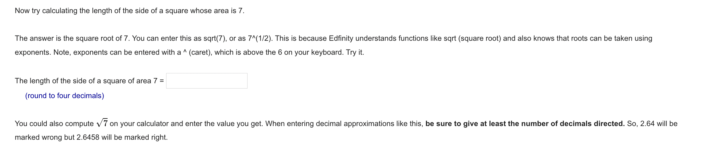 Solved Now try calculating the length of the side of a | Chegg.com