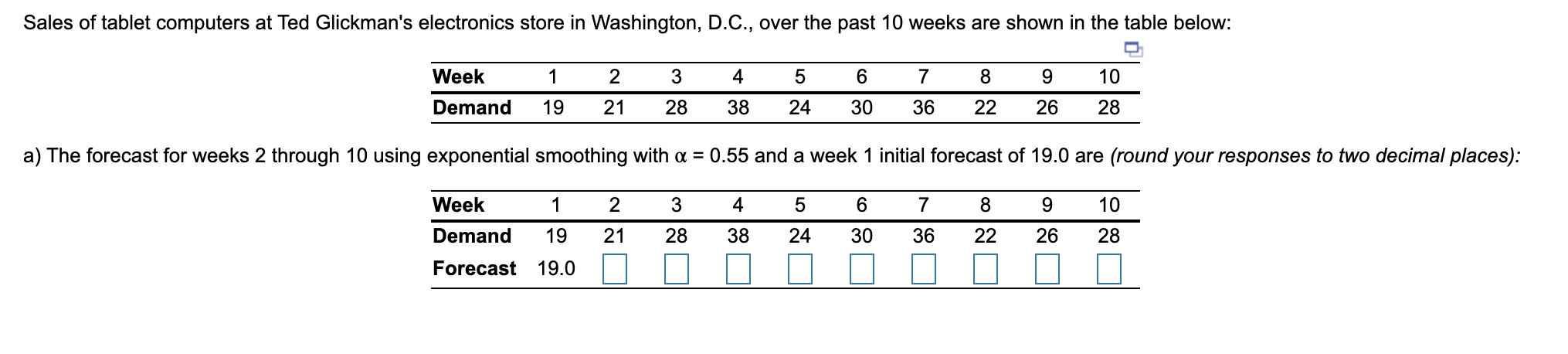 Solved B) For the forecast developed using exponential | Chegg.com