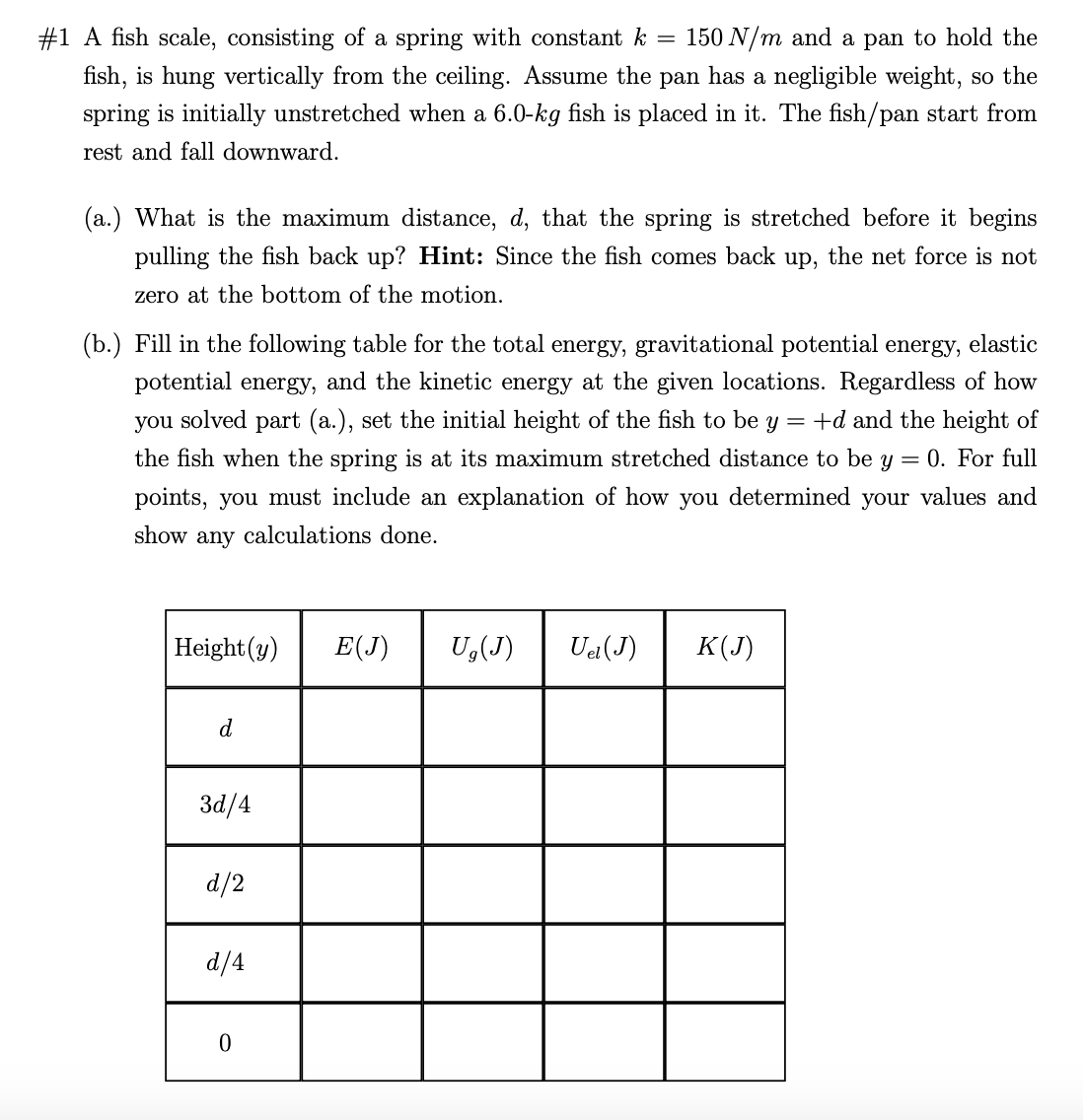 Solved #1 ﻿A fish scale, consisting of a spring with | Chegg.com
