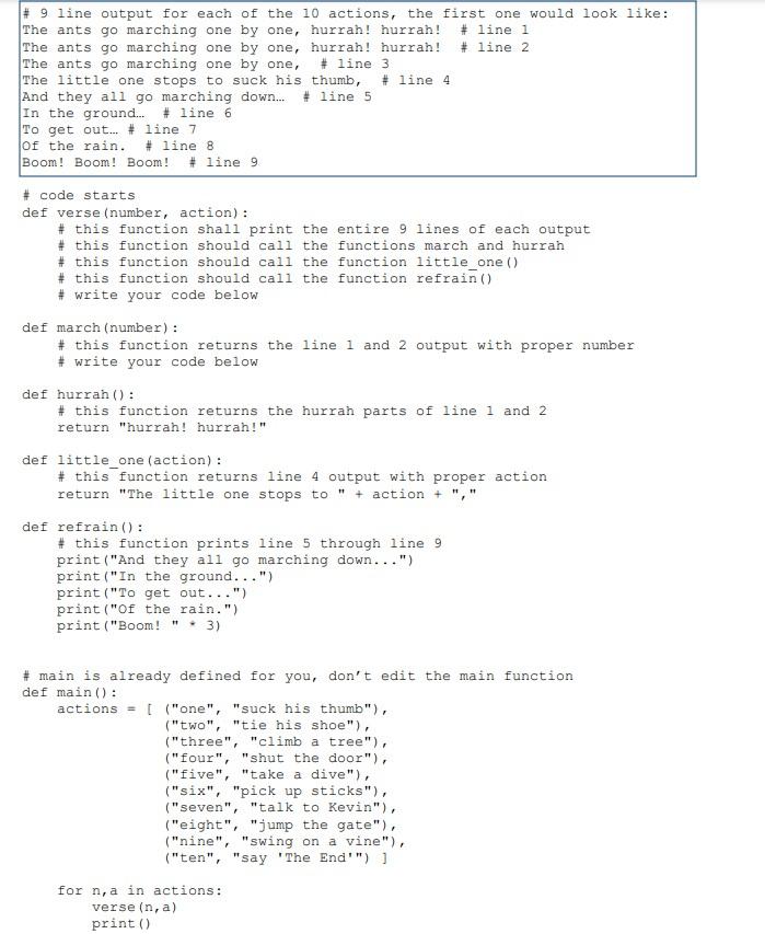 Solved # 9 line output for each of the 10 actions, the first | Chegg.com